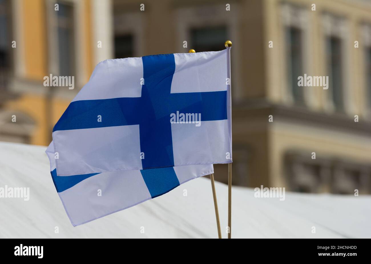 Finnish flags at a harbourside market in Helsinki, Finland Stock Photo ...