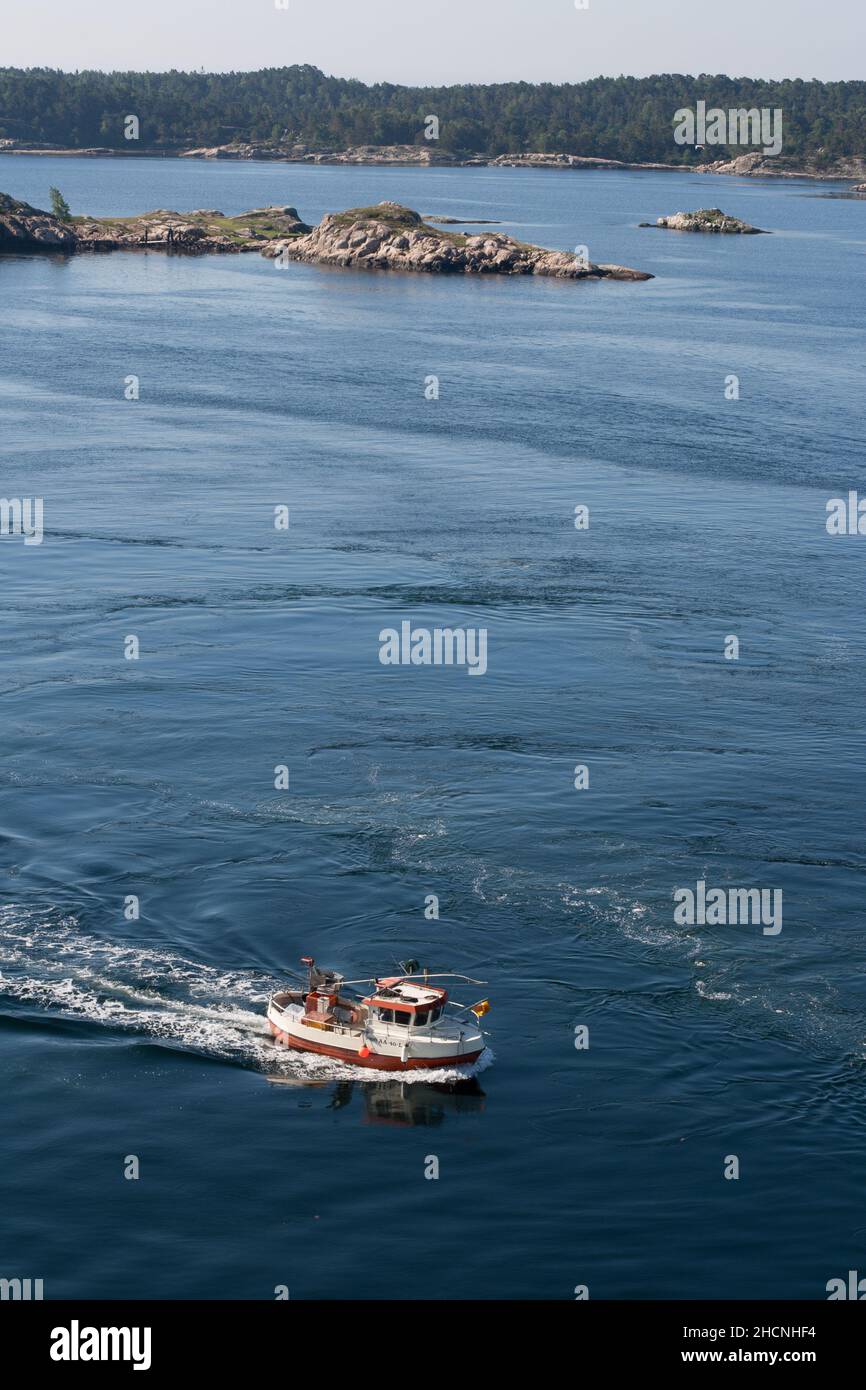 Norwegian fishing vessel returning to harbour. Kristiansand, Norway ...
