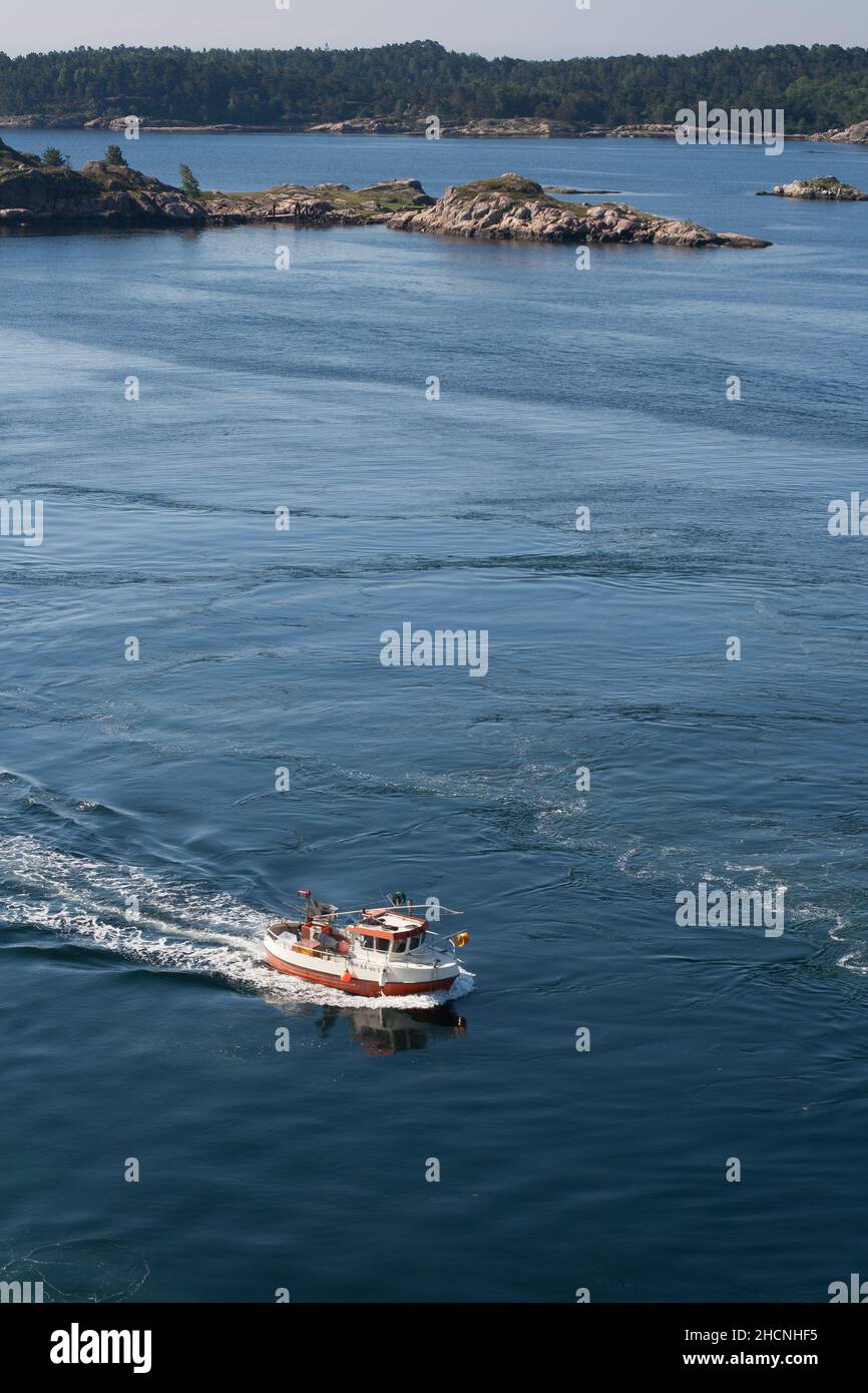 Norwegian fishing vessel returning to harbour. Kristiansand, Norway ...