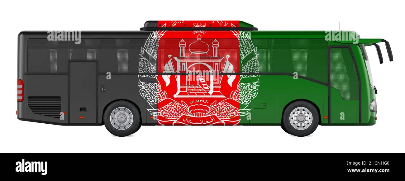 Bus travel in Afghanistan, Afghan bus tours, concept. 3D rendering ...