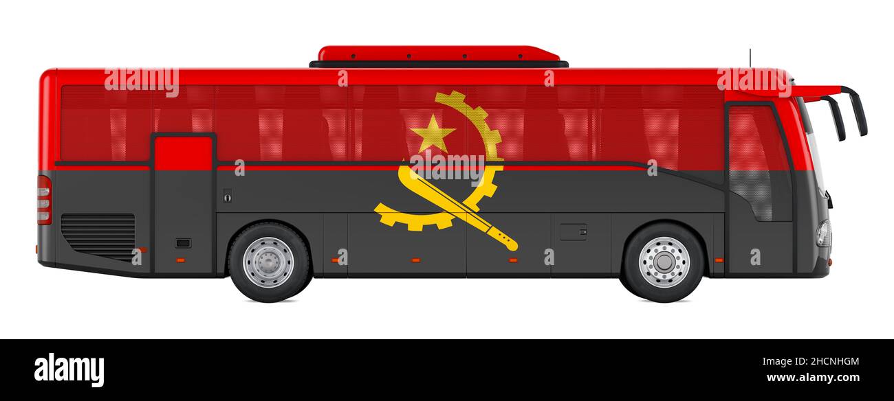 Bus travel in Angola, Angolan bus tours, concept. 3D rendering isolated ...