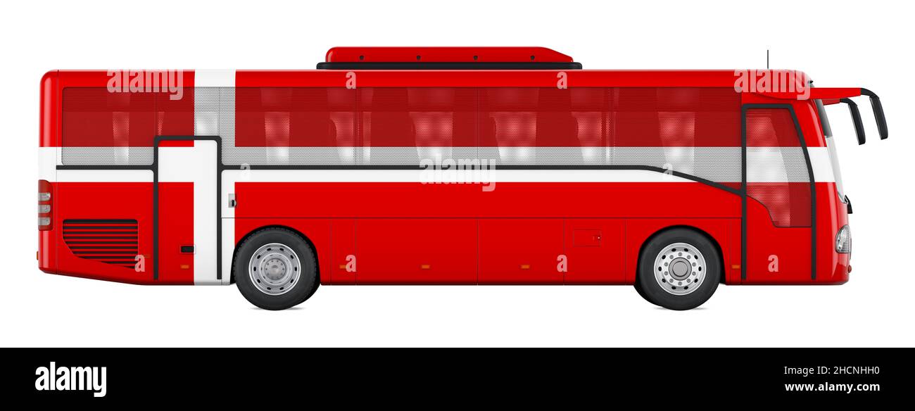 Bus travel in Denmark, Danish bus tours, concept. 3D rendering isolated ...