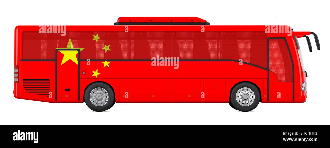 Bus travel in China, Chinese bus tours, concept. 3D rendering isolated ...