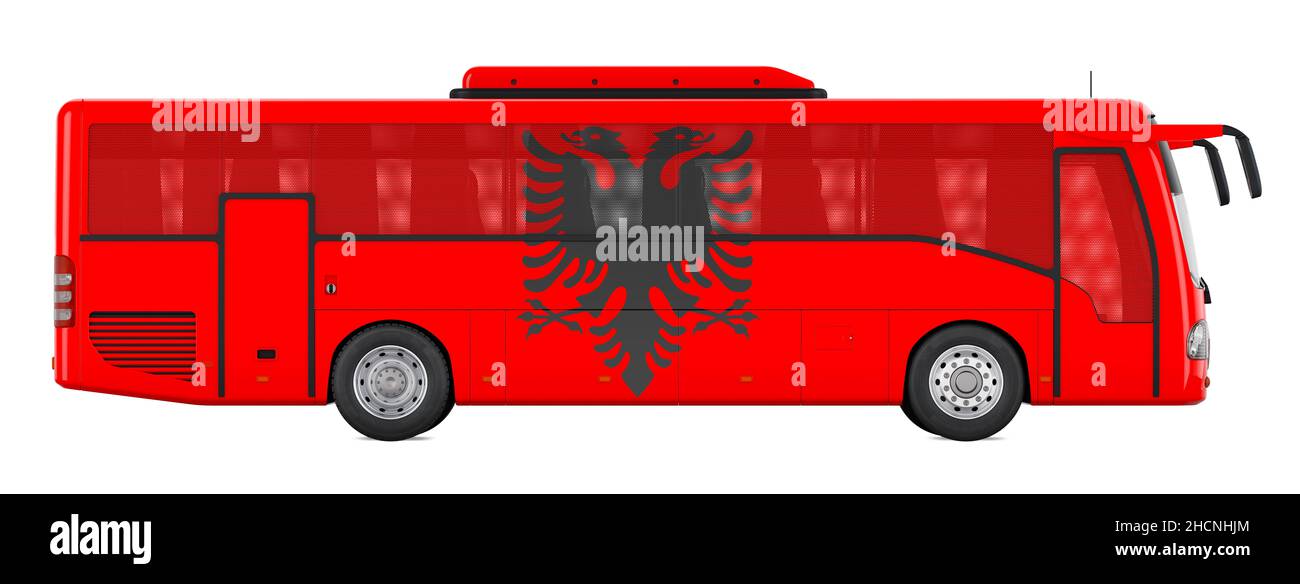 Bus travel in Albania, Albanian bus tours, concept. 3D rendering ...