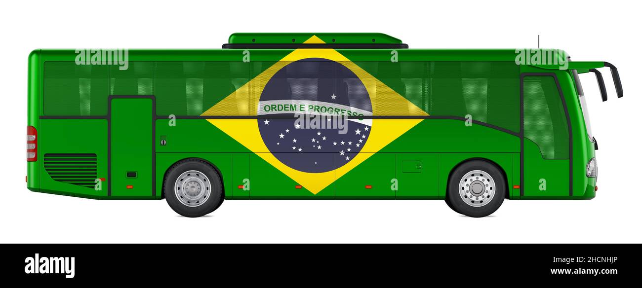 Bus travel in Brazil, Brazilian bus tours, concept. 3D rendering ...