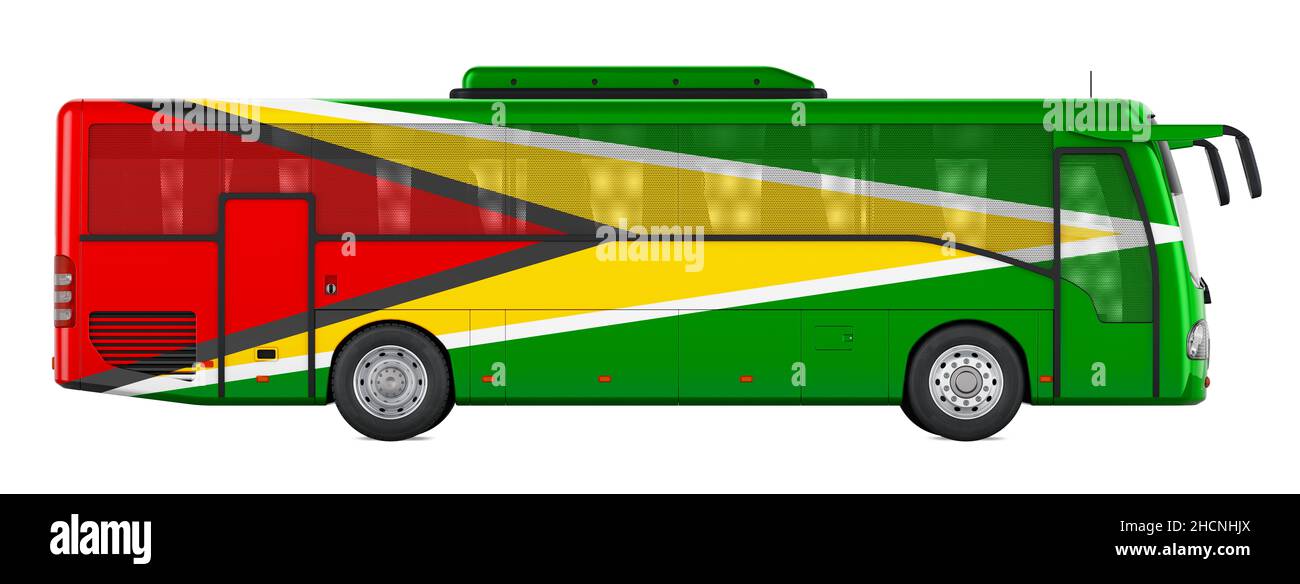 Bus travel in Gayana, Guyanese bus tours, concept. 3D rendering ...