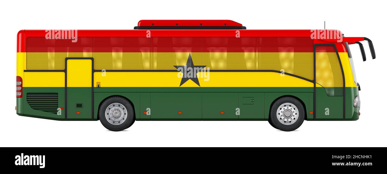 Bus travel in Ghana, Ghanaian bus tours, concept. 3D rendering isolated ...