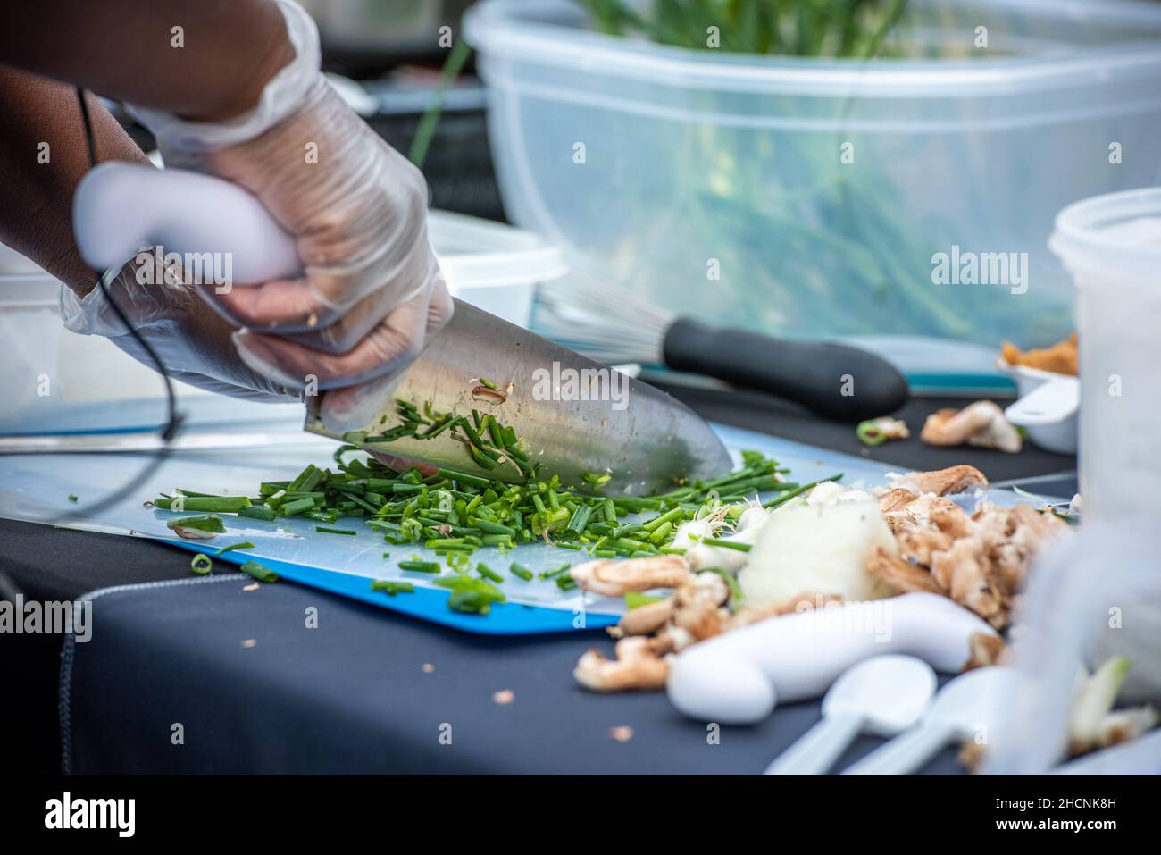 Vegetables being chopped up for a mushroom dish Stock Photo - Alamy