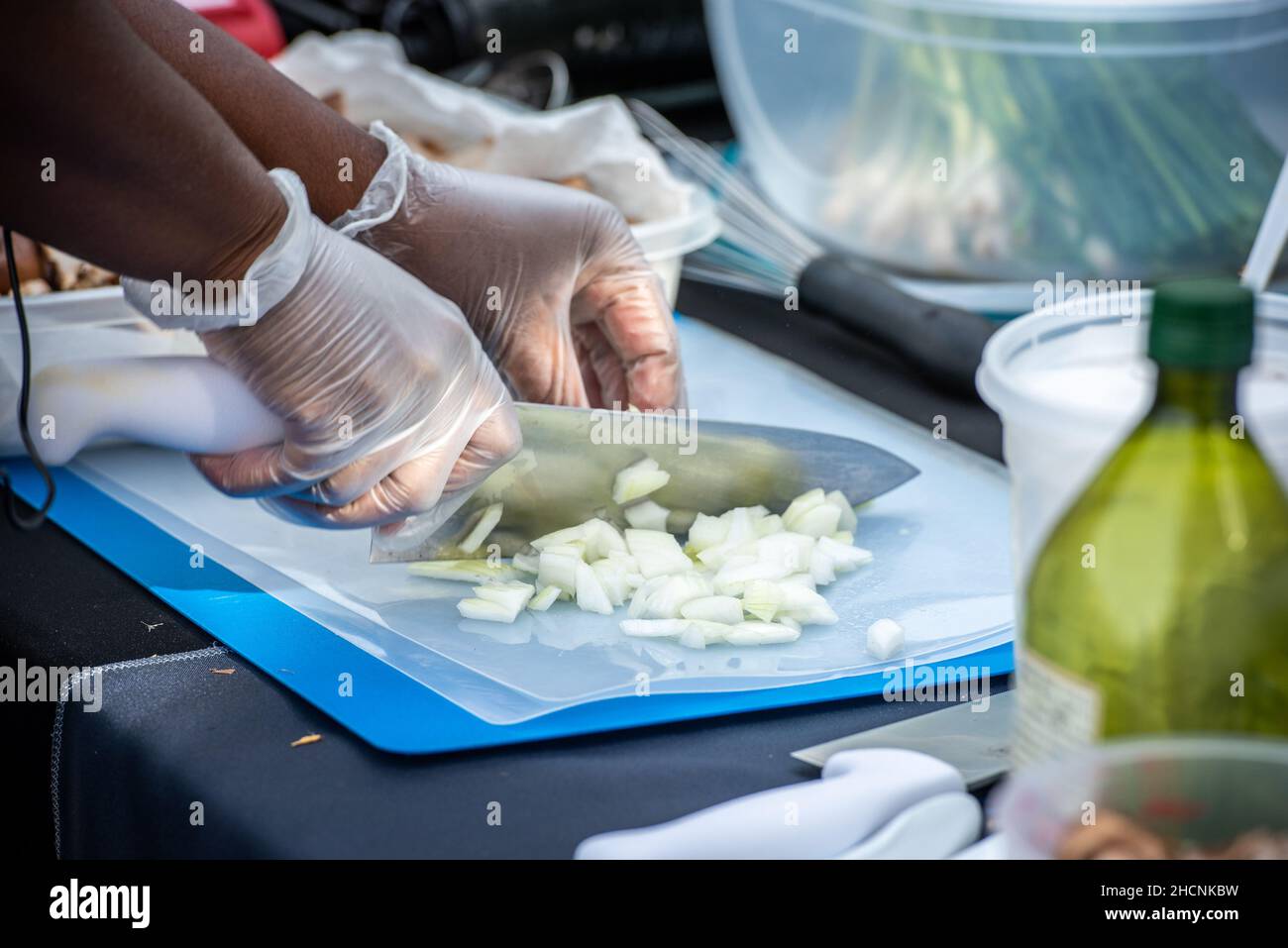 Vegetables being chopped up for a mushroom dish Stock Photo - Alamy