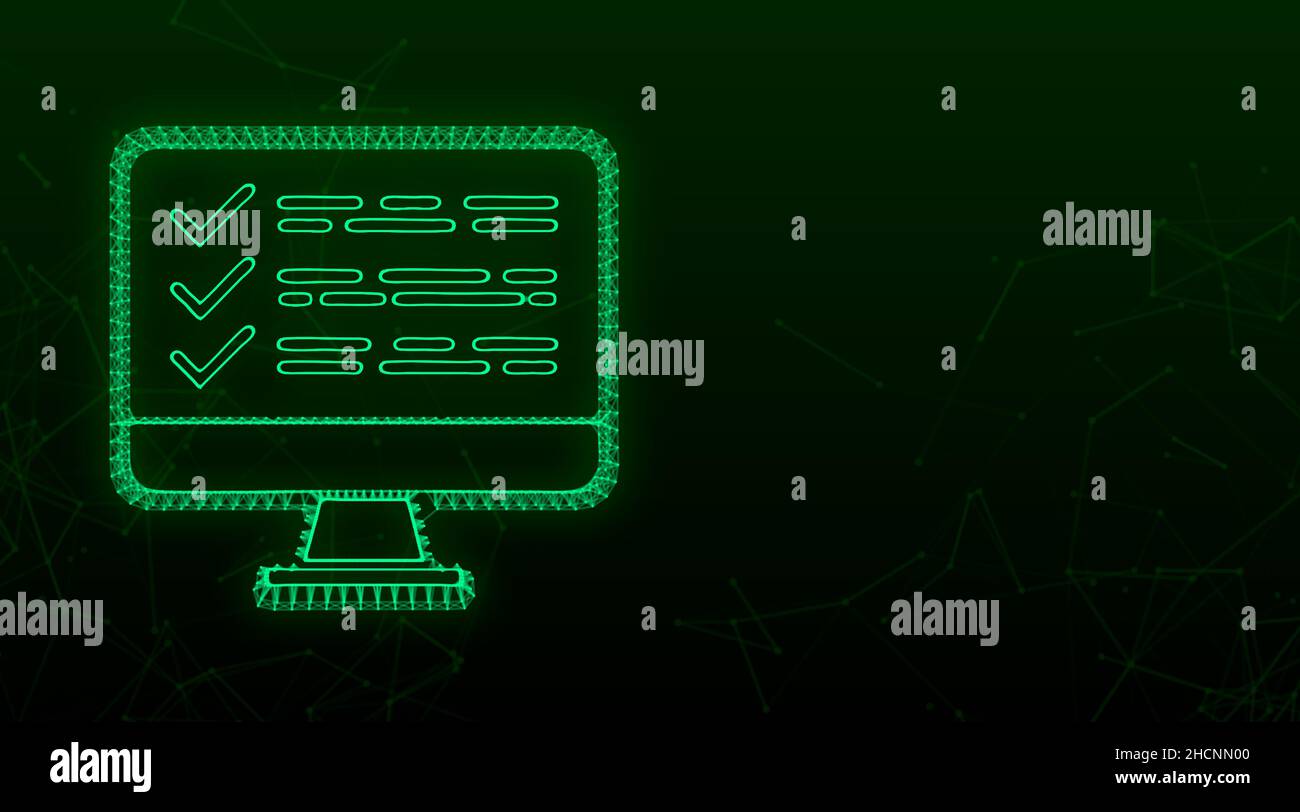 Laptop with checkmark or tick notificatione. Approved choice. Accept or ...