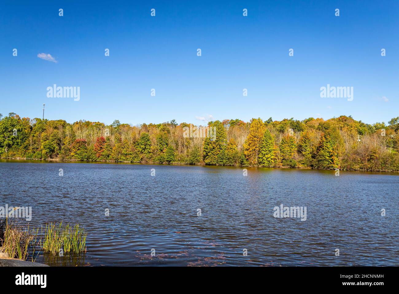 The Grand River during Autumn leaf color change at Parkman, Ohio Stock ...