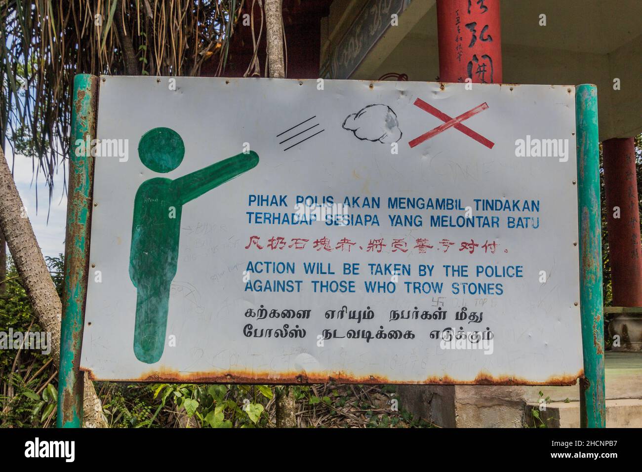 IPOH, MALAYASIA - MARCH 25, 2018: Sign in sevelar languages at the hill ...