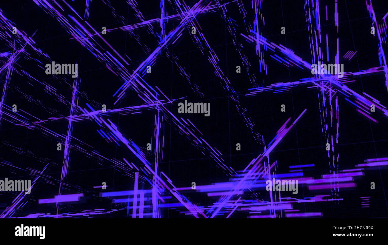 Abstract moving neon purple lines on black background, seamless loop ...