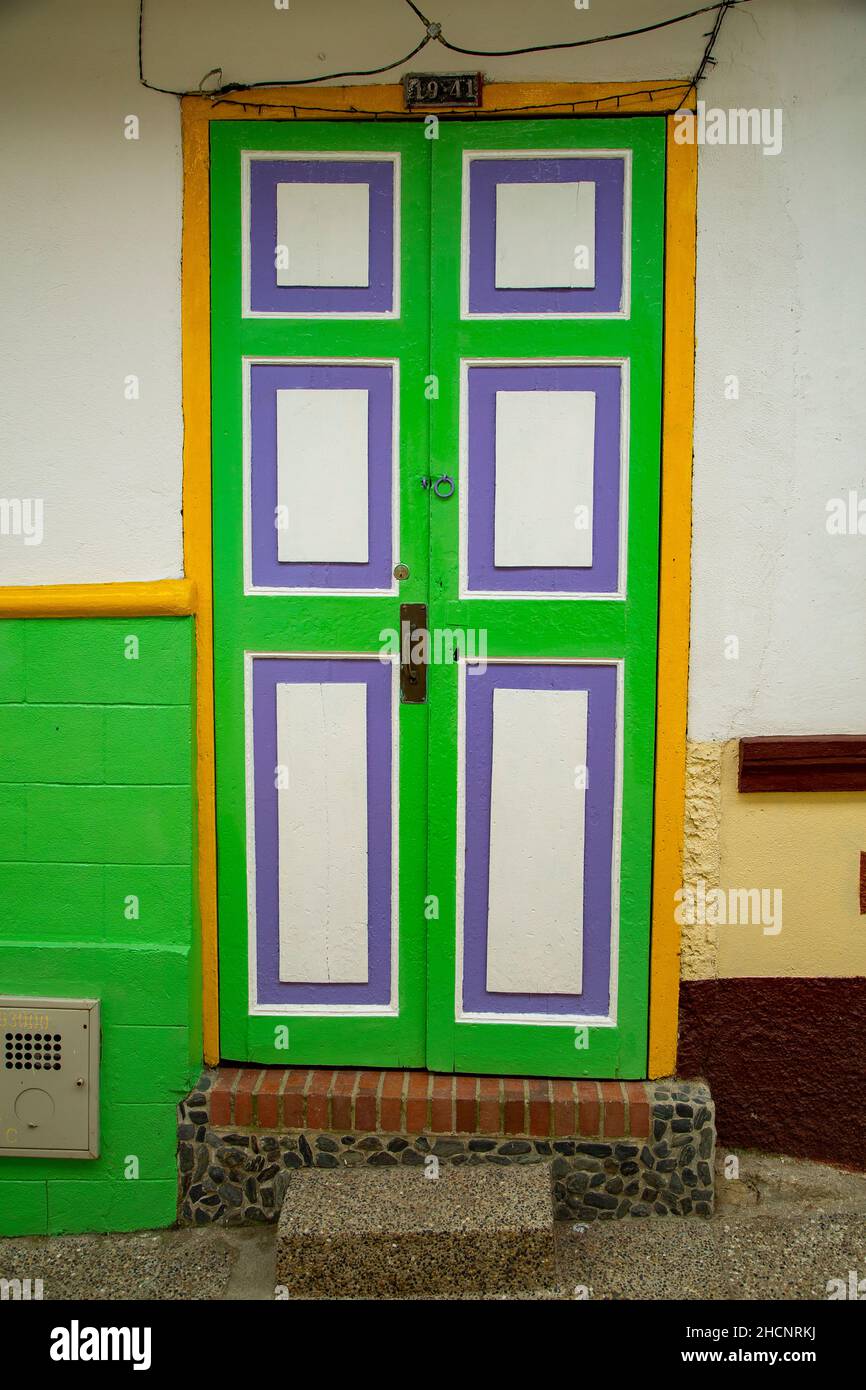 Colombian colonial house - Wooden door with colonial style Stock Photo ...