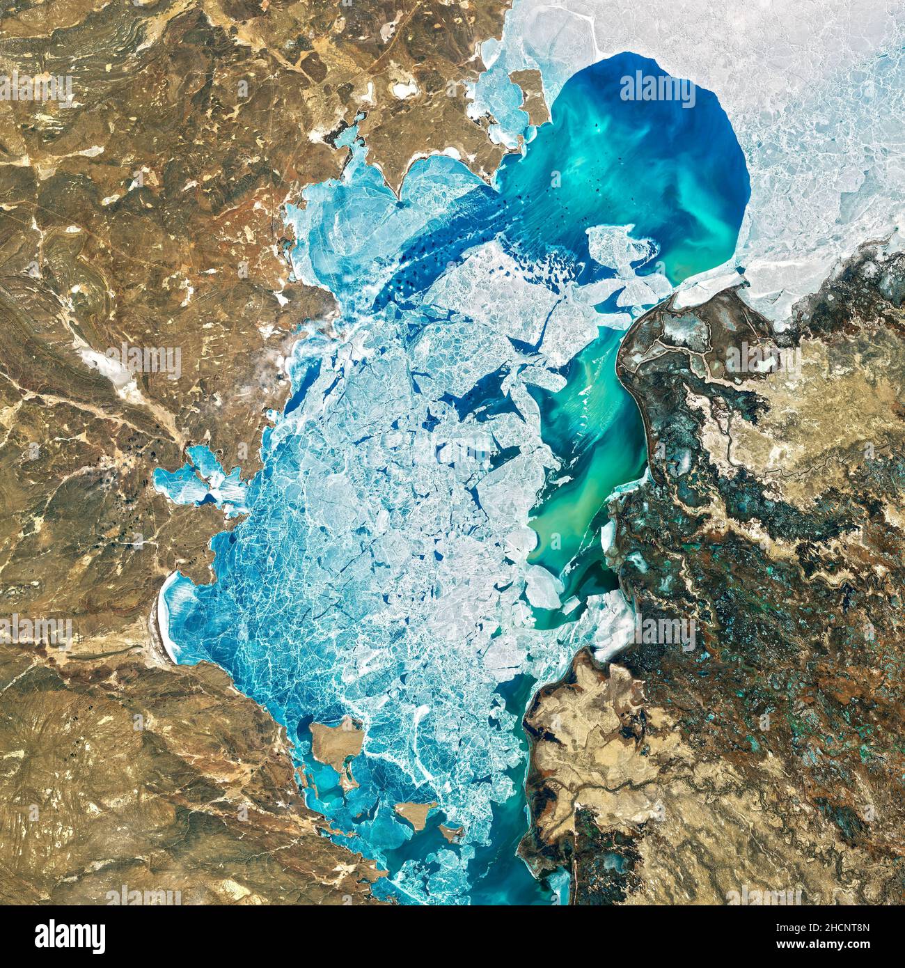 Ili River Delta flowing in to Lake Balkhash in southeastern Kazakhstan ...