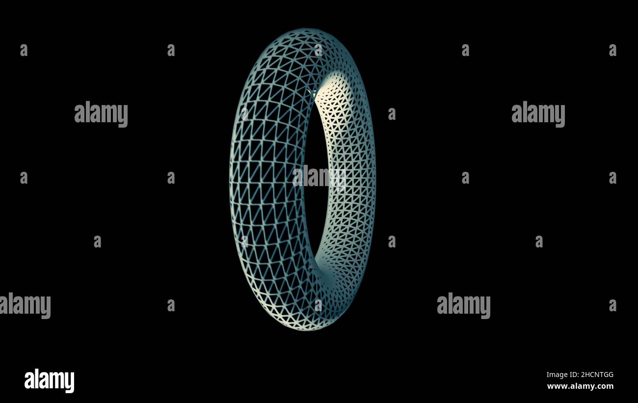 Abstract shape, white element in wireframe hologram style rotating on ...