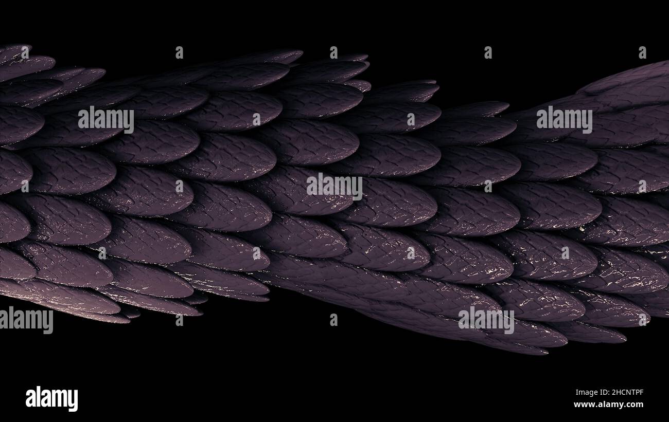 Abstract elegant purple moving tube of many feathers covered by sticky ...