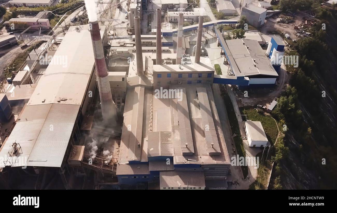Aerial top view of buildings and materials warehouse in the industrial ...