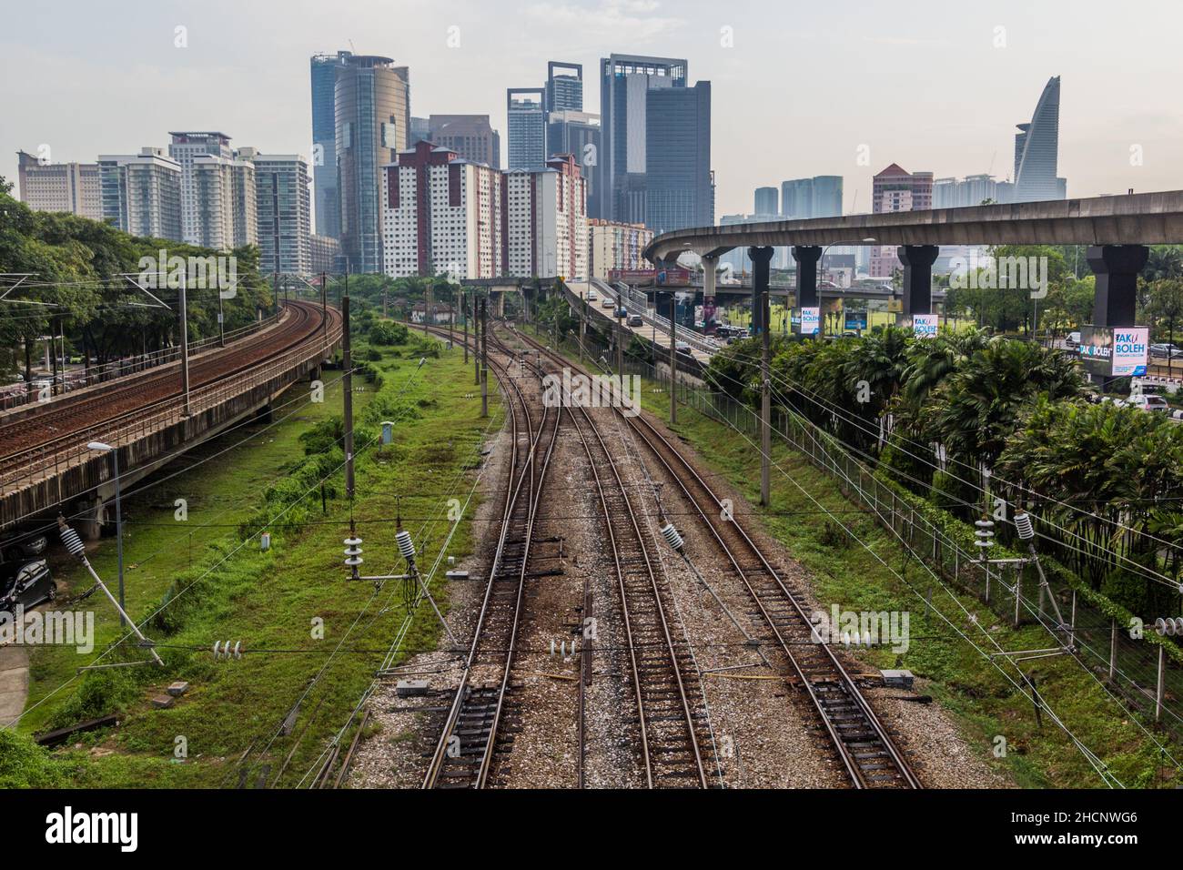 KUALA LUMPUR, MALAYSIA - MARCH 31, 2018: Roads and railways in the ...