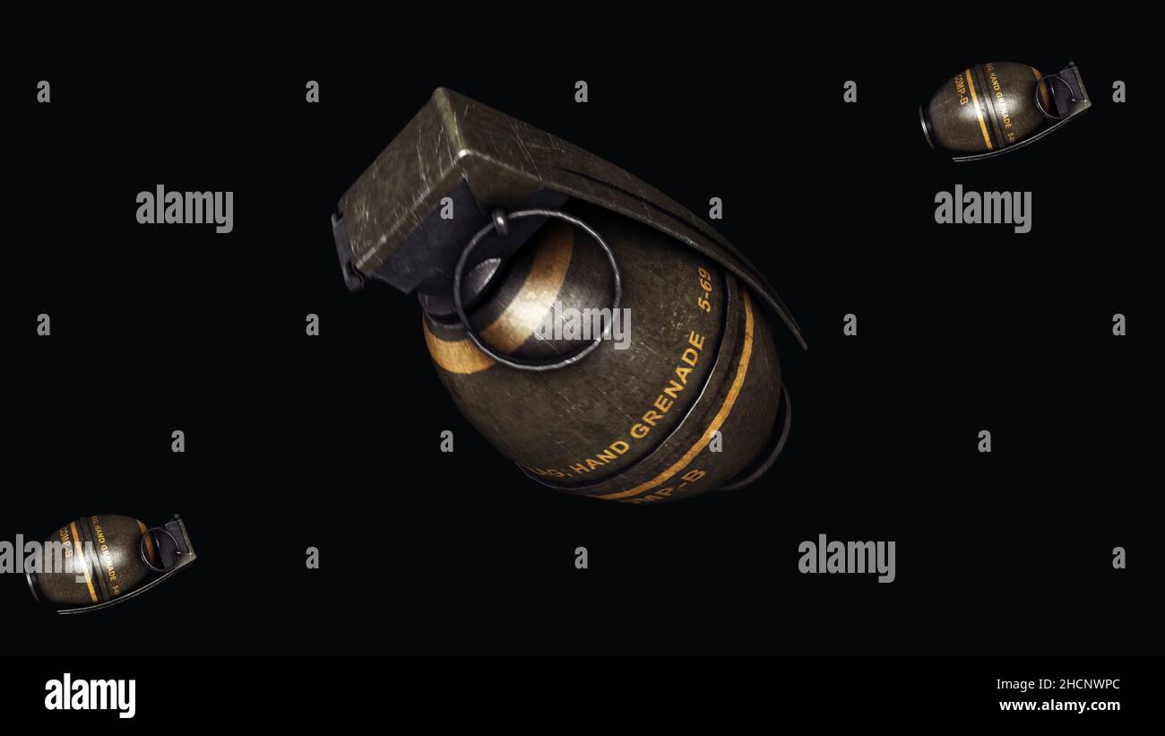 Hand grenade. Animation of Hand grenade on black background. Rotating ...