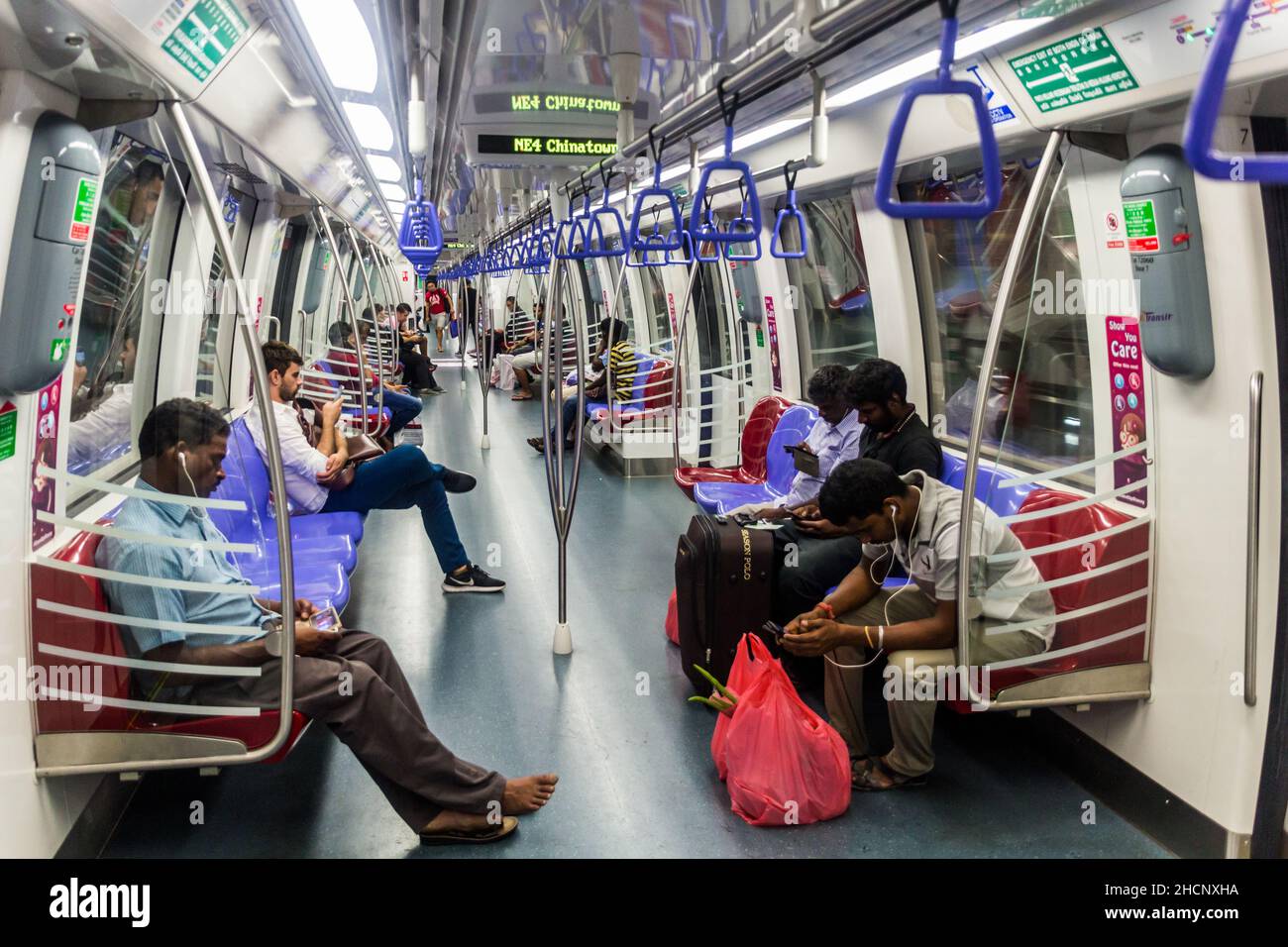 SINGAPORE, SINGAPORE - MARCH 11, 2018: Interior of a MRT train in ...