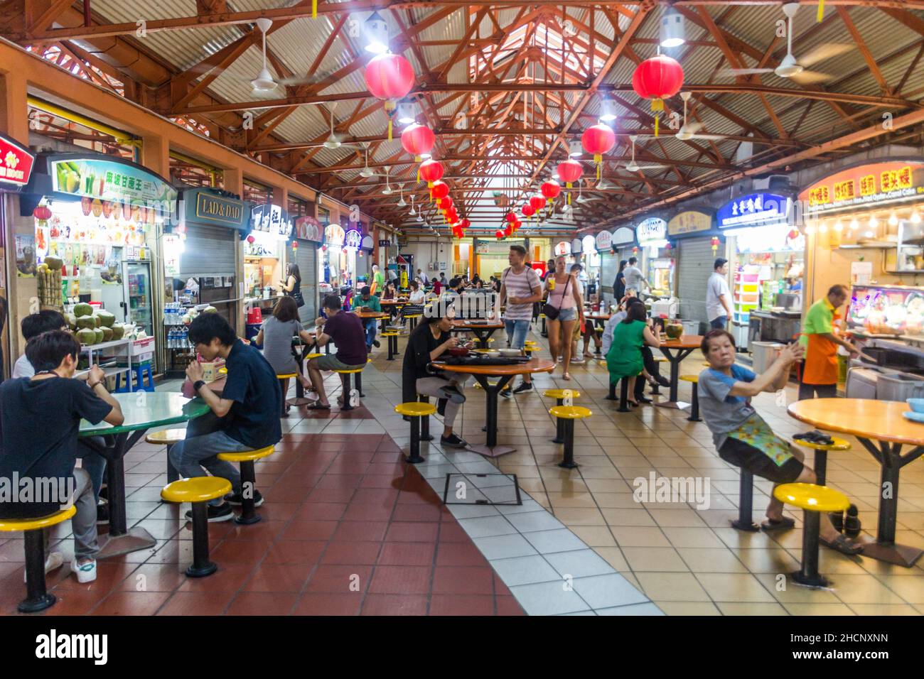 SINGAPORE, SINGAPORE - MARCH 12, 2018: Maxwell Food Centre, Chinatown ...