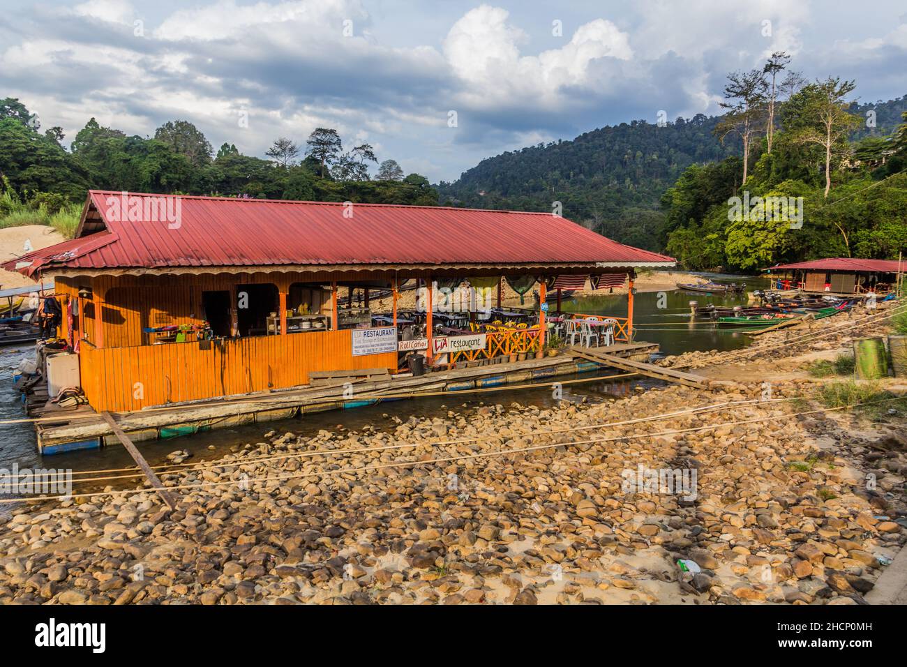 TAMAN NEGARA, MALAYSIA - MARCH 16, 2018: Floating restaurant on ...