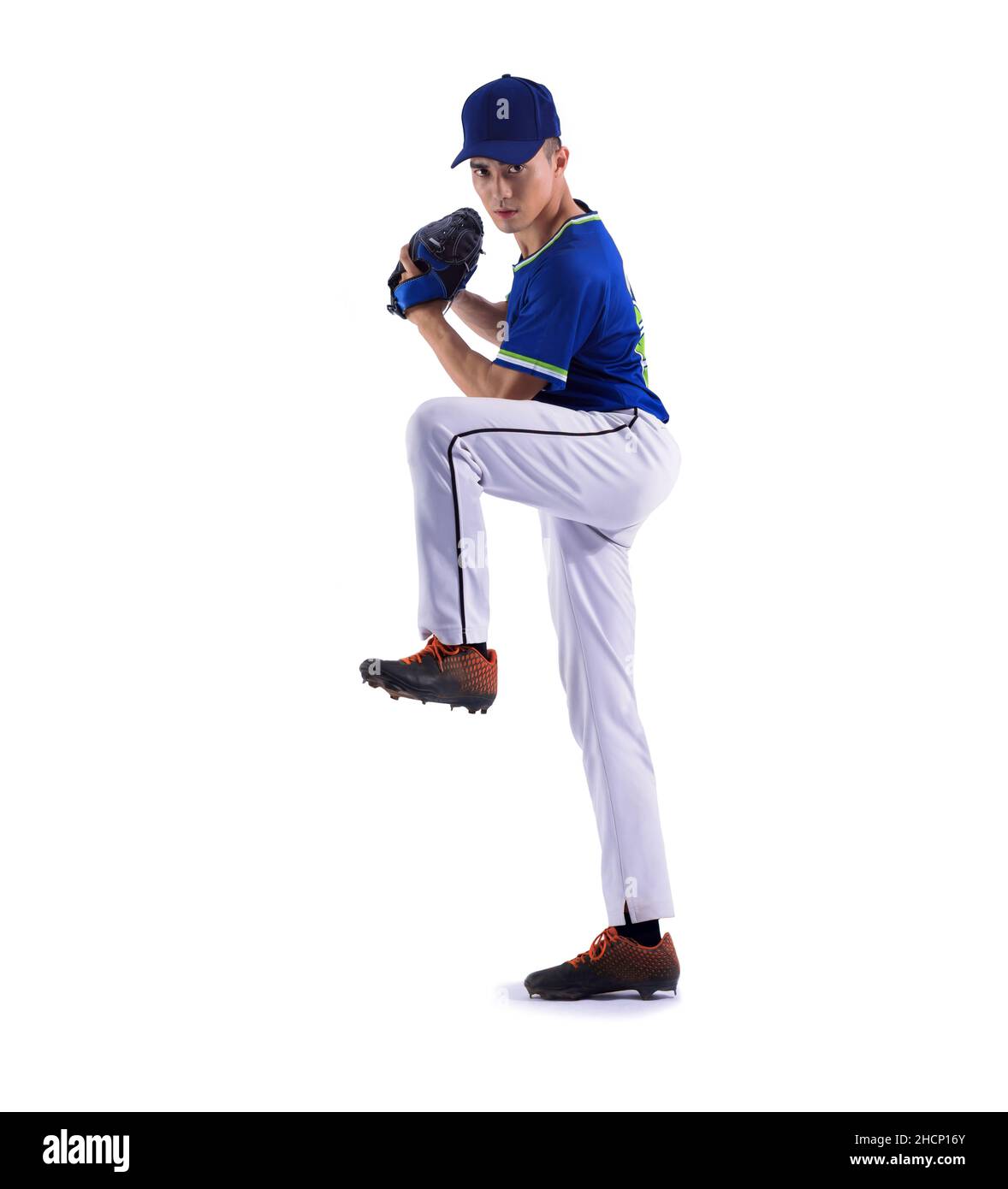 Full Length of Pitcher Baseball Player isolated on white background ...
