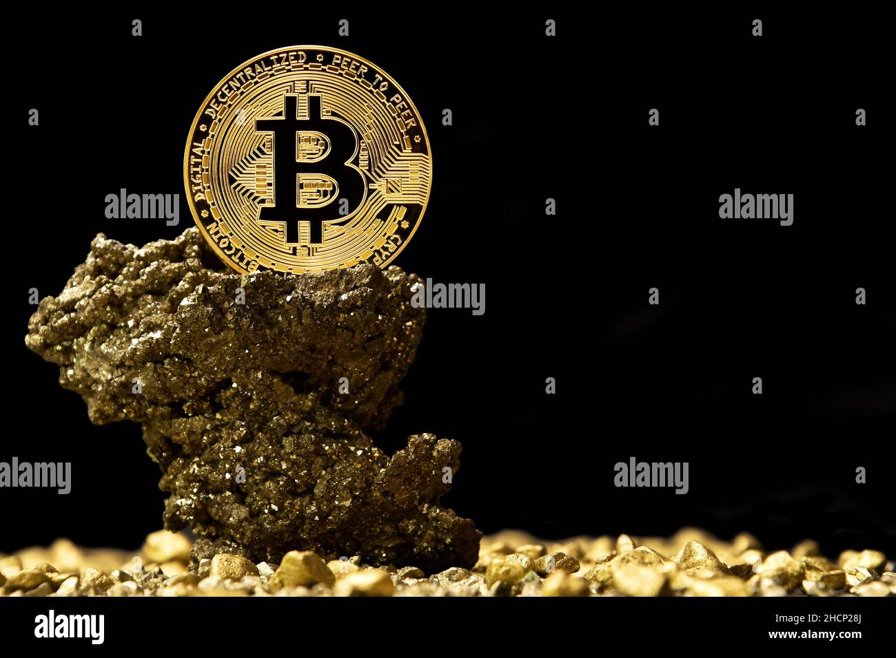 Bitcoin in ore Cryptocurrency , Mining golden coin , Stone ore mine ...