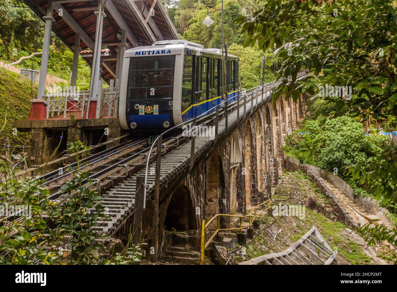 PENANG, MALAYSIA - MARCH 21, 2018: View of funicular to Penang hill ...