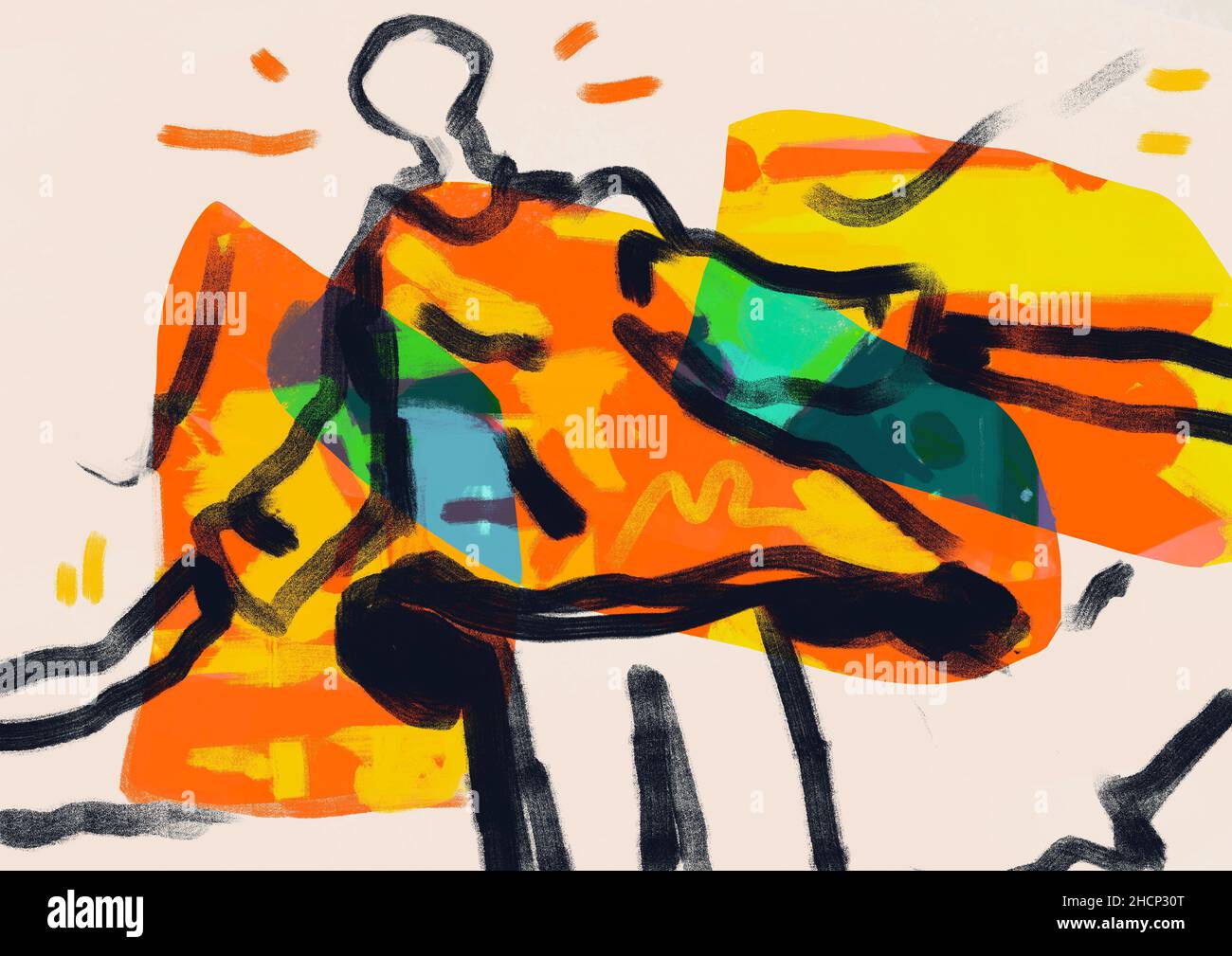 Lovely abstract minimal figure stand up in orange and beige color ...