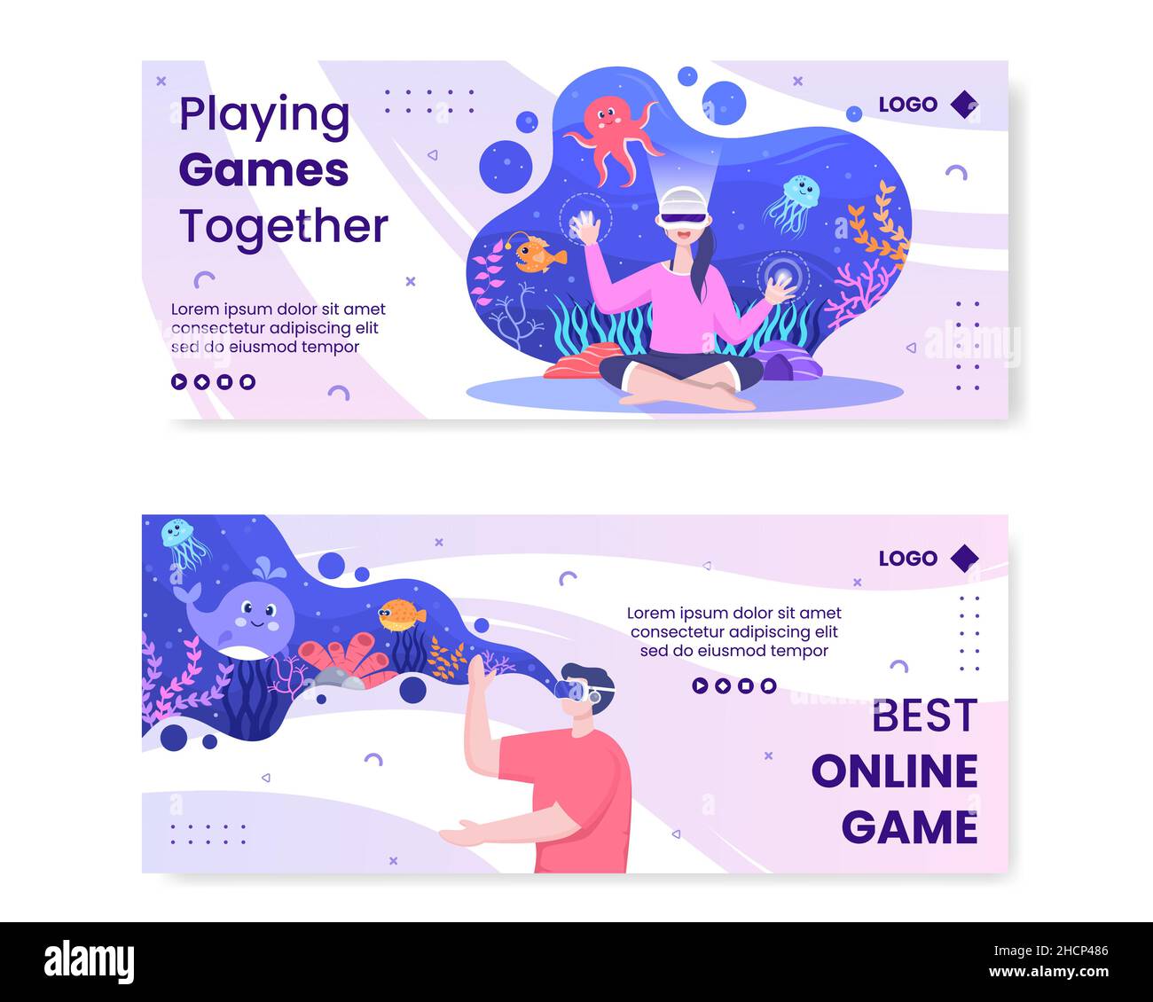 VR Glasses With Virtual Reality Game Banner Template Flat Design ...
