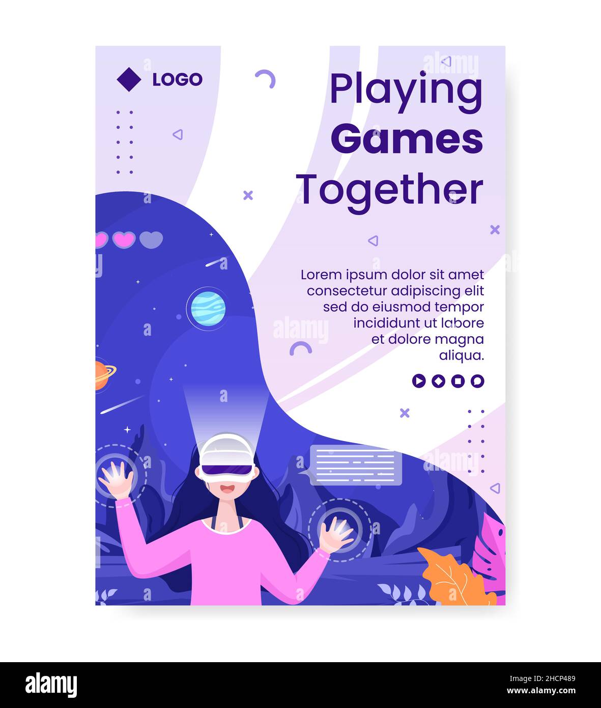 VR Glasses With Virtual Reality Game Poster Template Flat Design ...