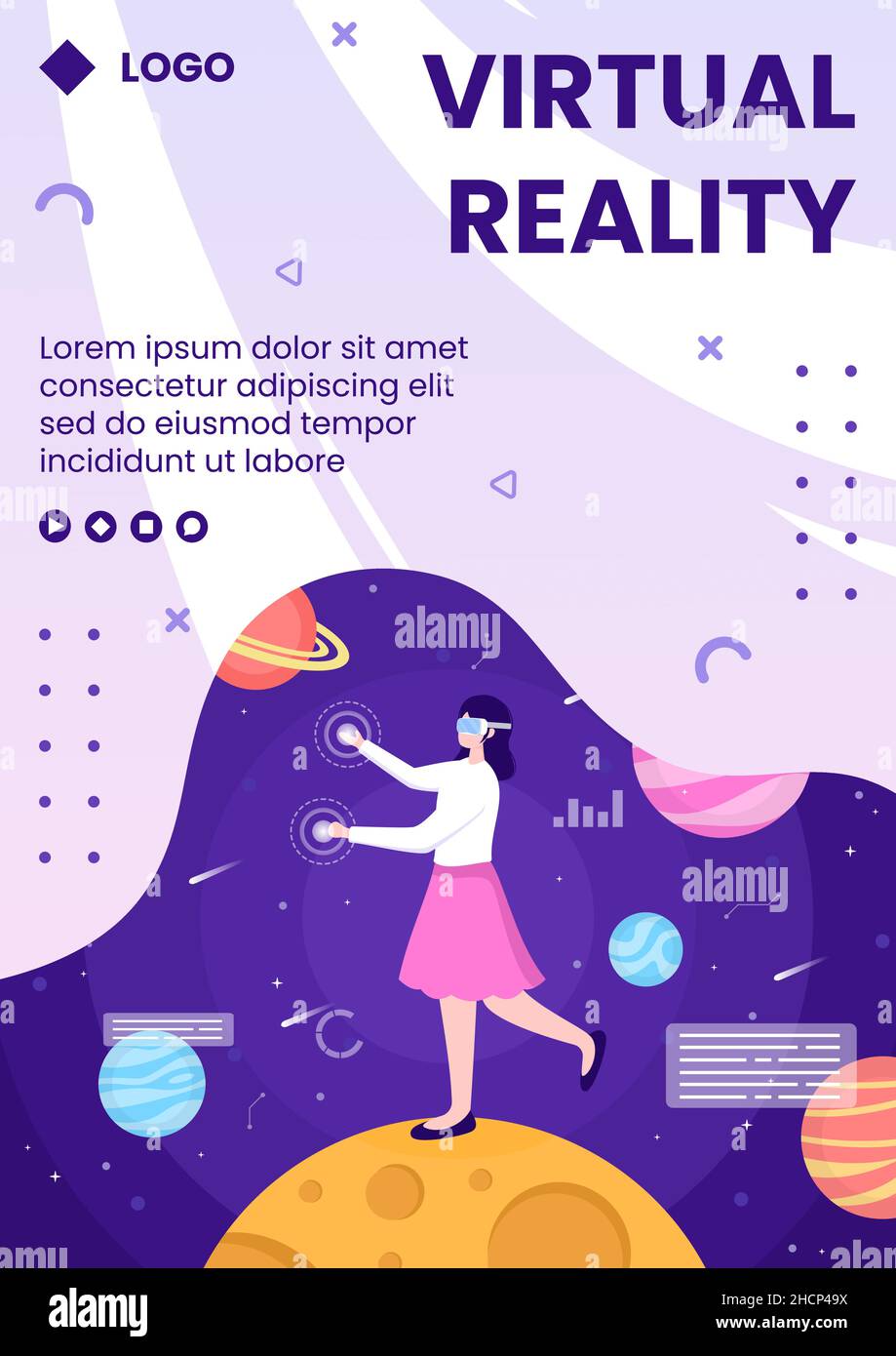 VR Glasses With Virtual Reality Game Flyer Template Flat Design ...
