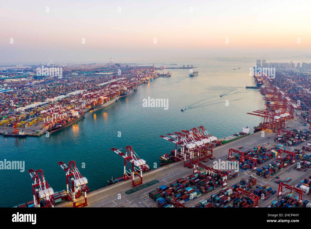 QINGDAO,CHINA - DECEMBER 31, 2021 - An aerial photo taken on Dec. 31 ...