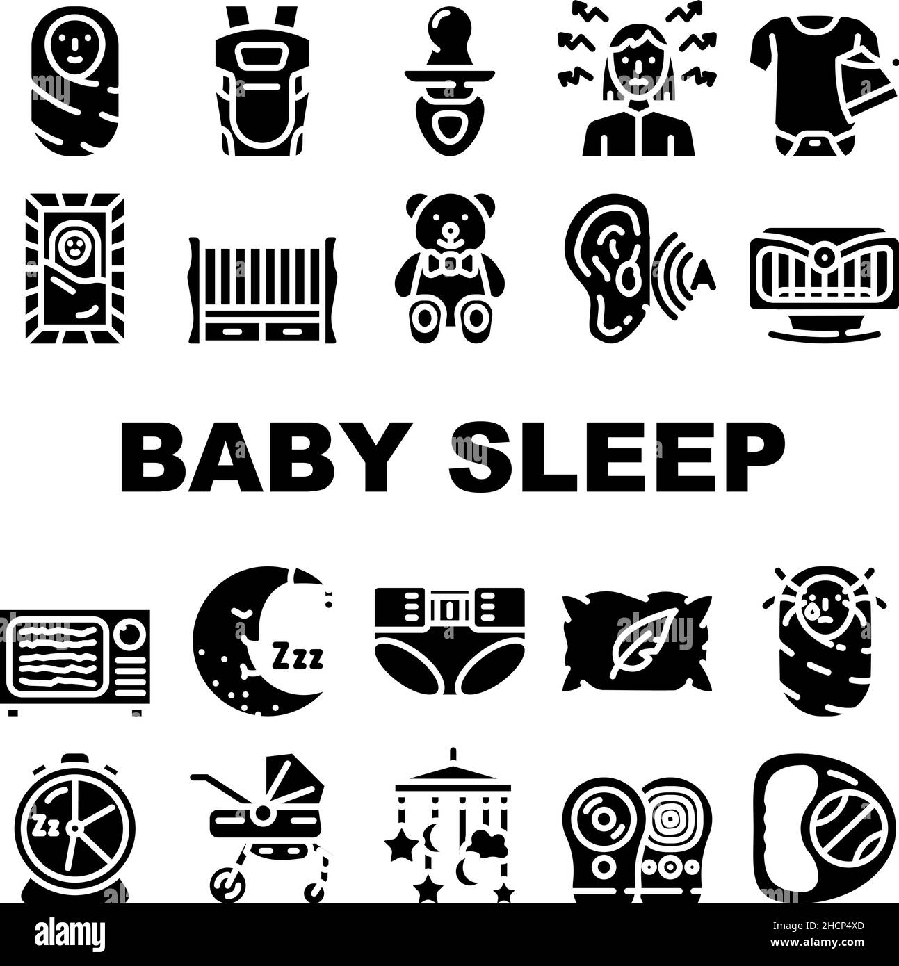 Newborn Baby Sleep Accessories Icons Set Vector Stock Vector Image ...