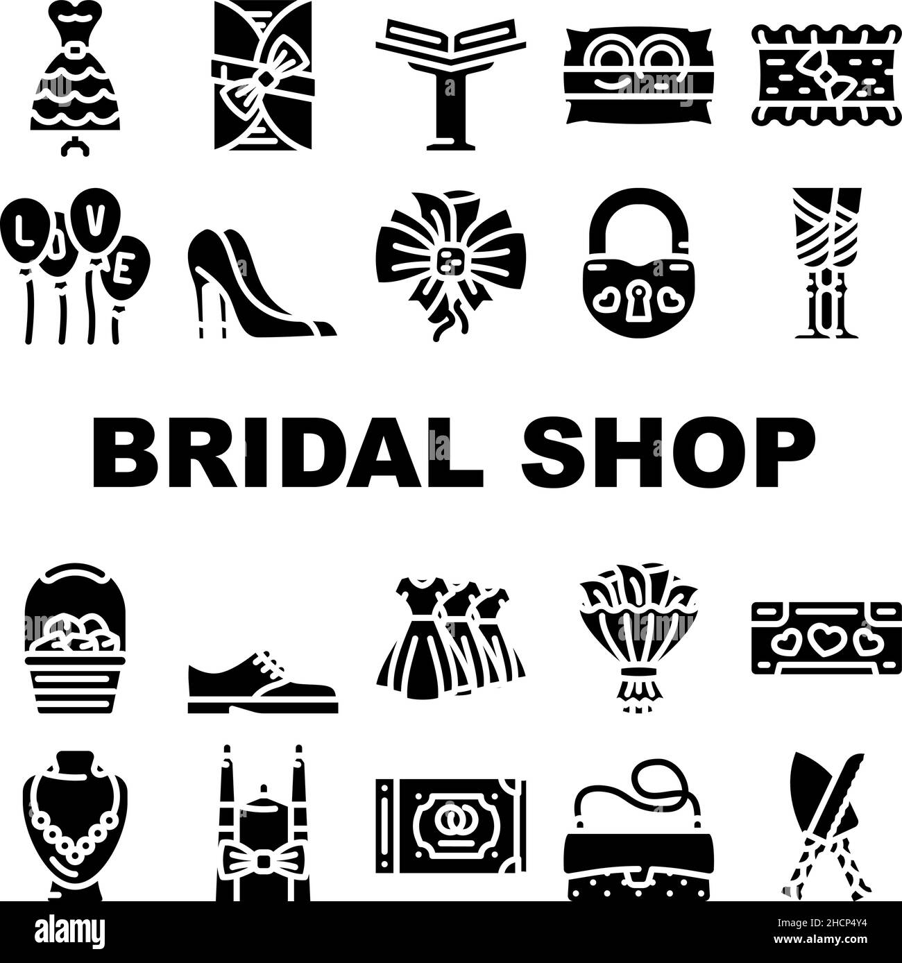 Bridal Shop Fashion Boutique Icons Set Vector Stock Vector Image & Art ...