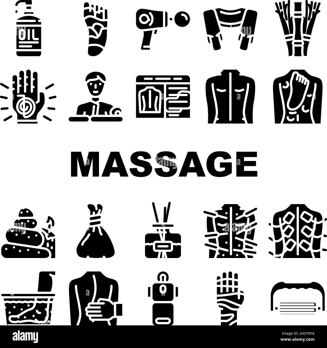 Massage Accessories And Treatment Icons Set Vector Stock Vector Image ...