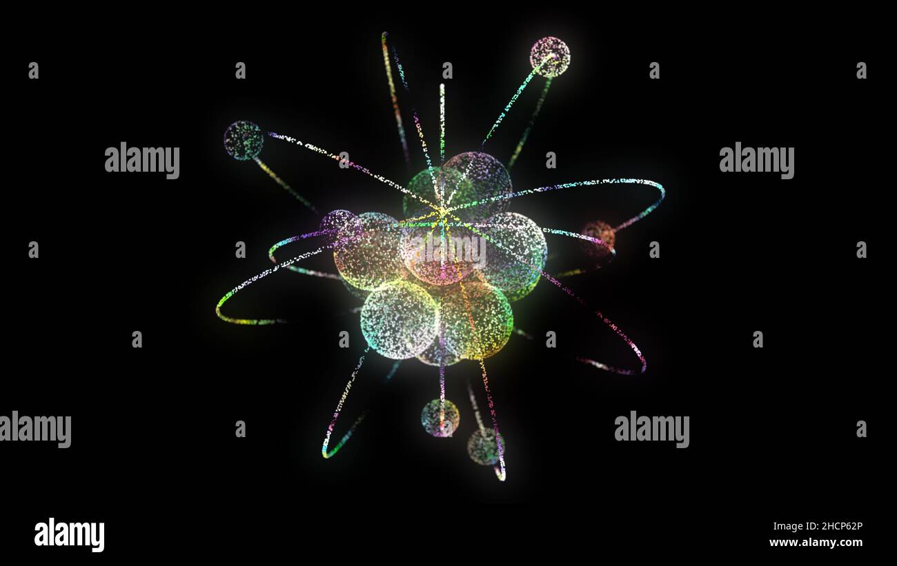 Atomic Structure of Particle on Black Background Stock Photo - Alamy