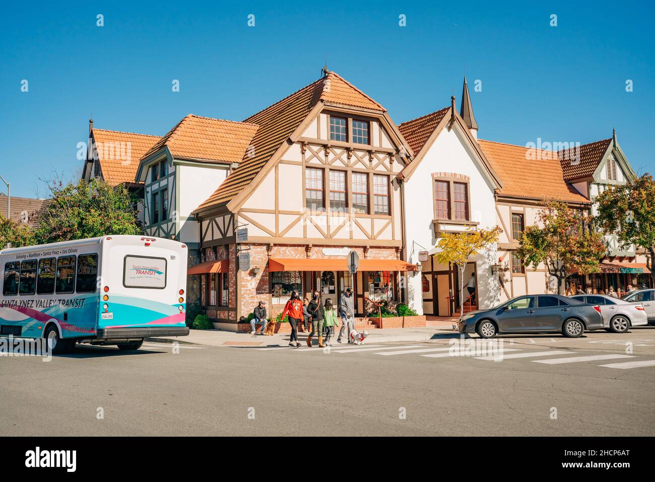 Solvang, California, USA - December 28, 2021 Downtown of Solvang ...