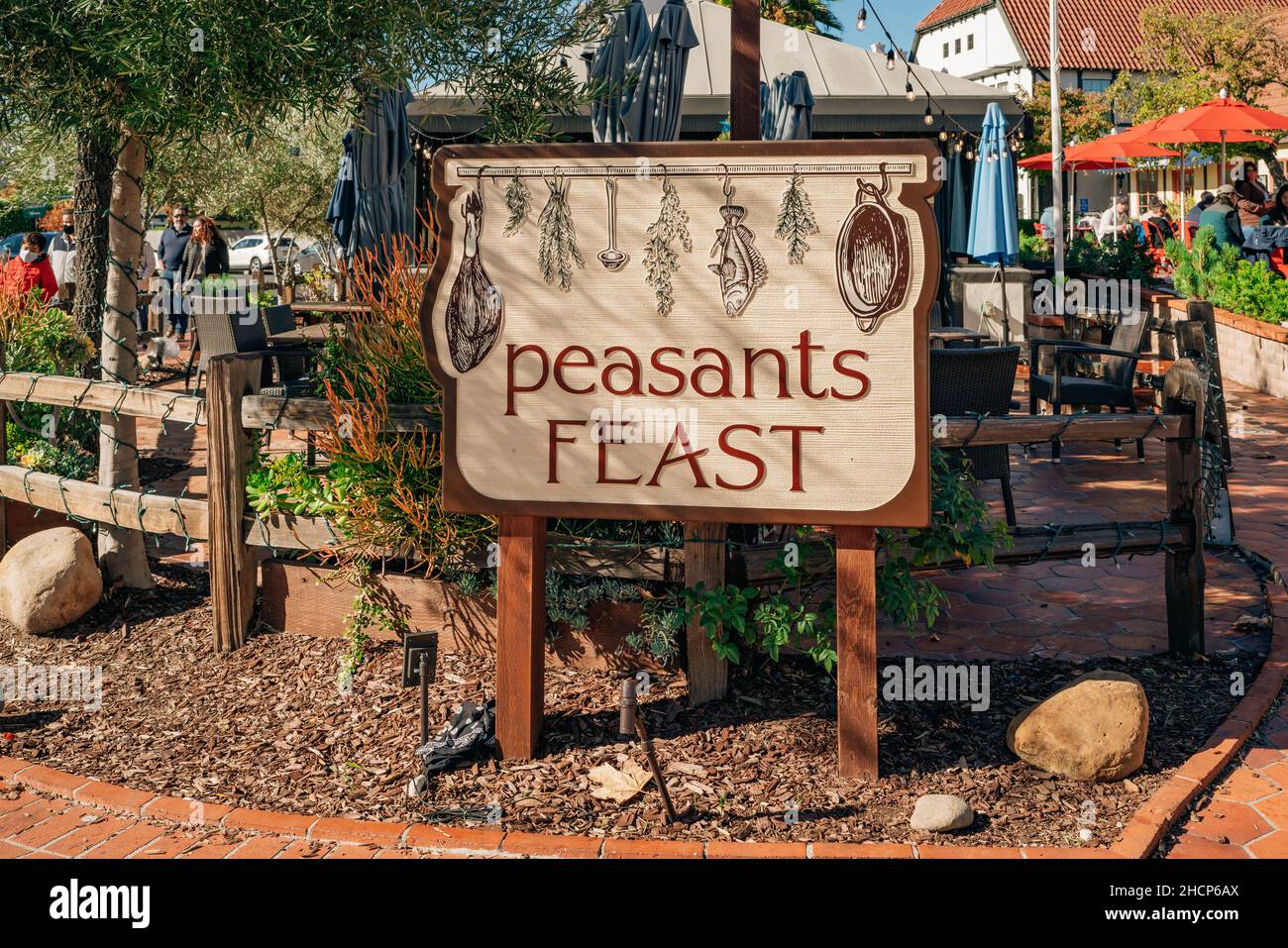 Solvang, California, USA - December 28, 2021 Peasants Feast restaurant ...