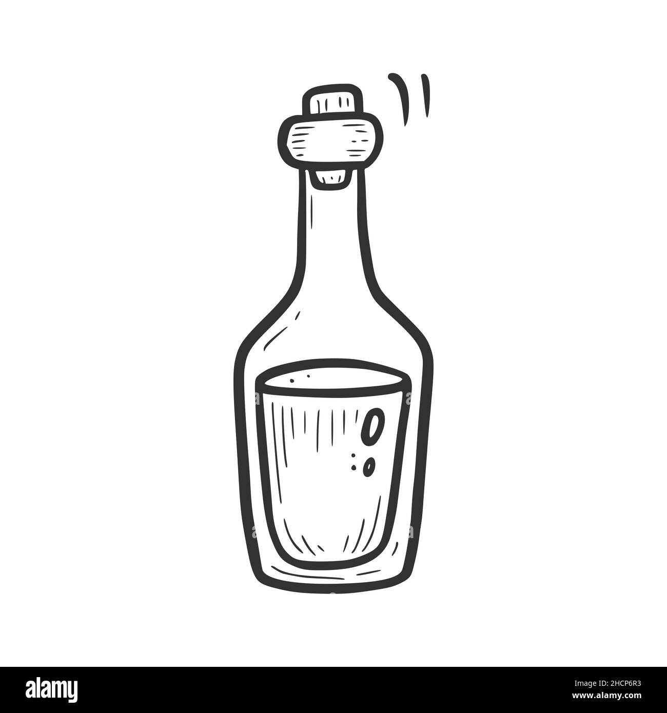 Hand drawn hipster bootle with black liquid. Doodle sketch style ...