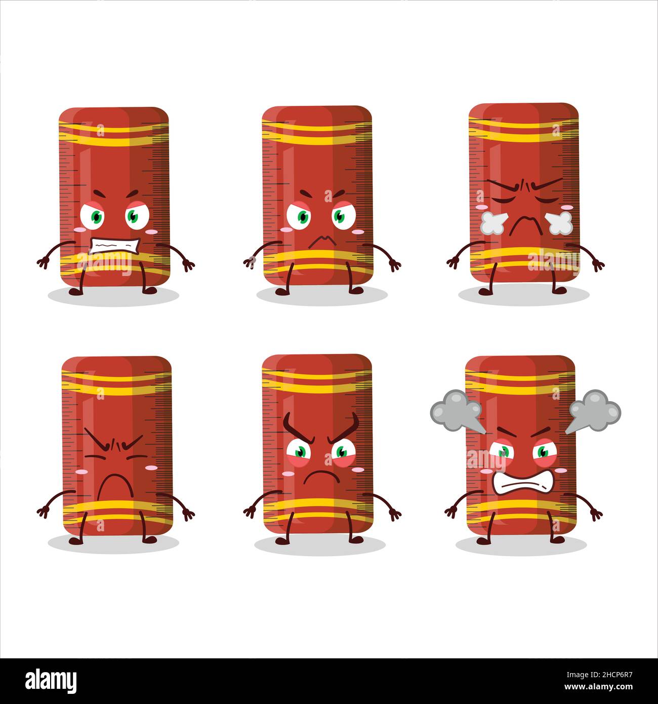 Red ruler cartoon character with various angry expressions. Vector ...