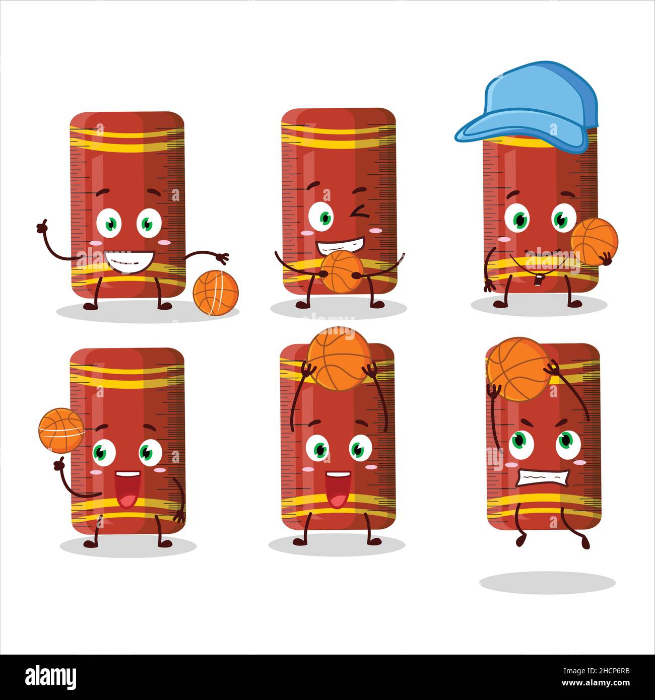 Talented red ruler cartoon character as a basketball athlete. Vector ...