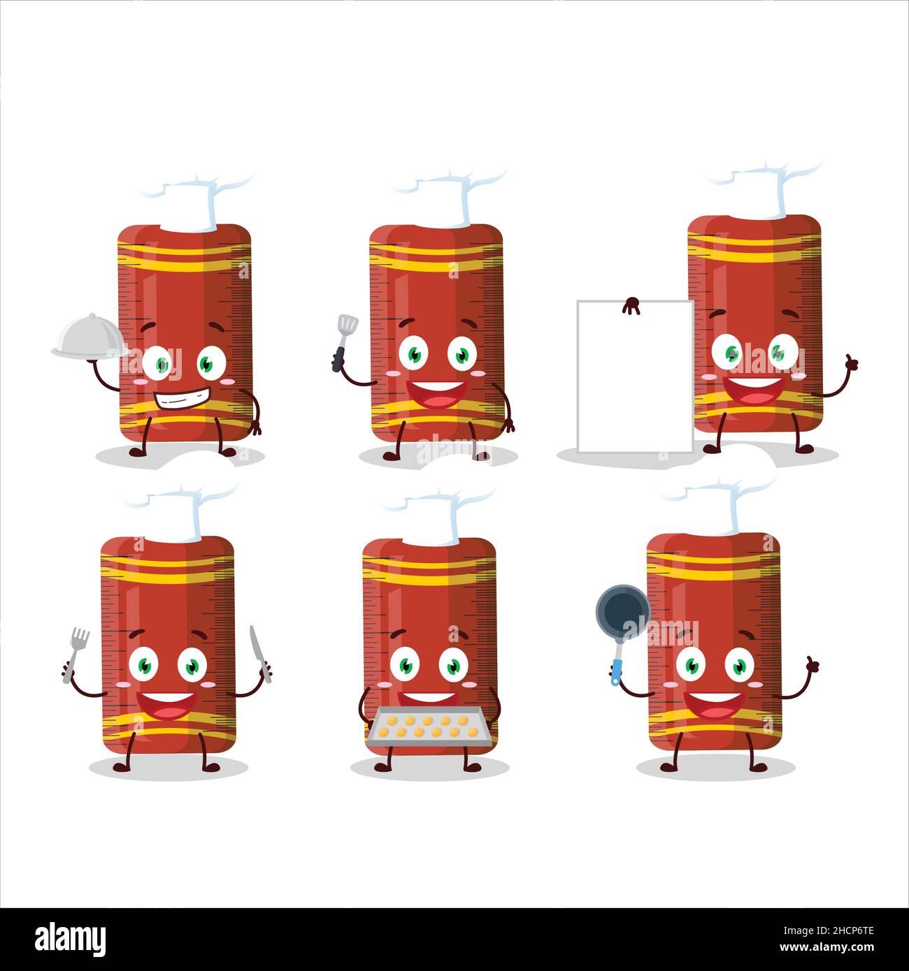 Cartoon character of red ruler with various chef emoticons. Vector ...