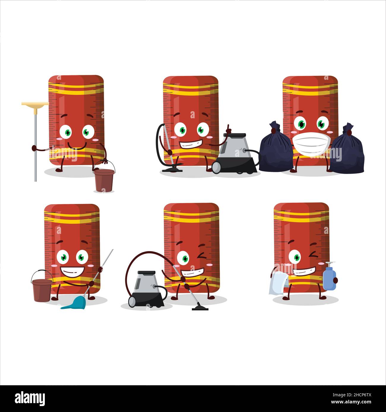 Cleaning service red ruler cute cartoon character using mop. Vector ...