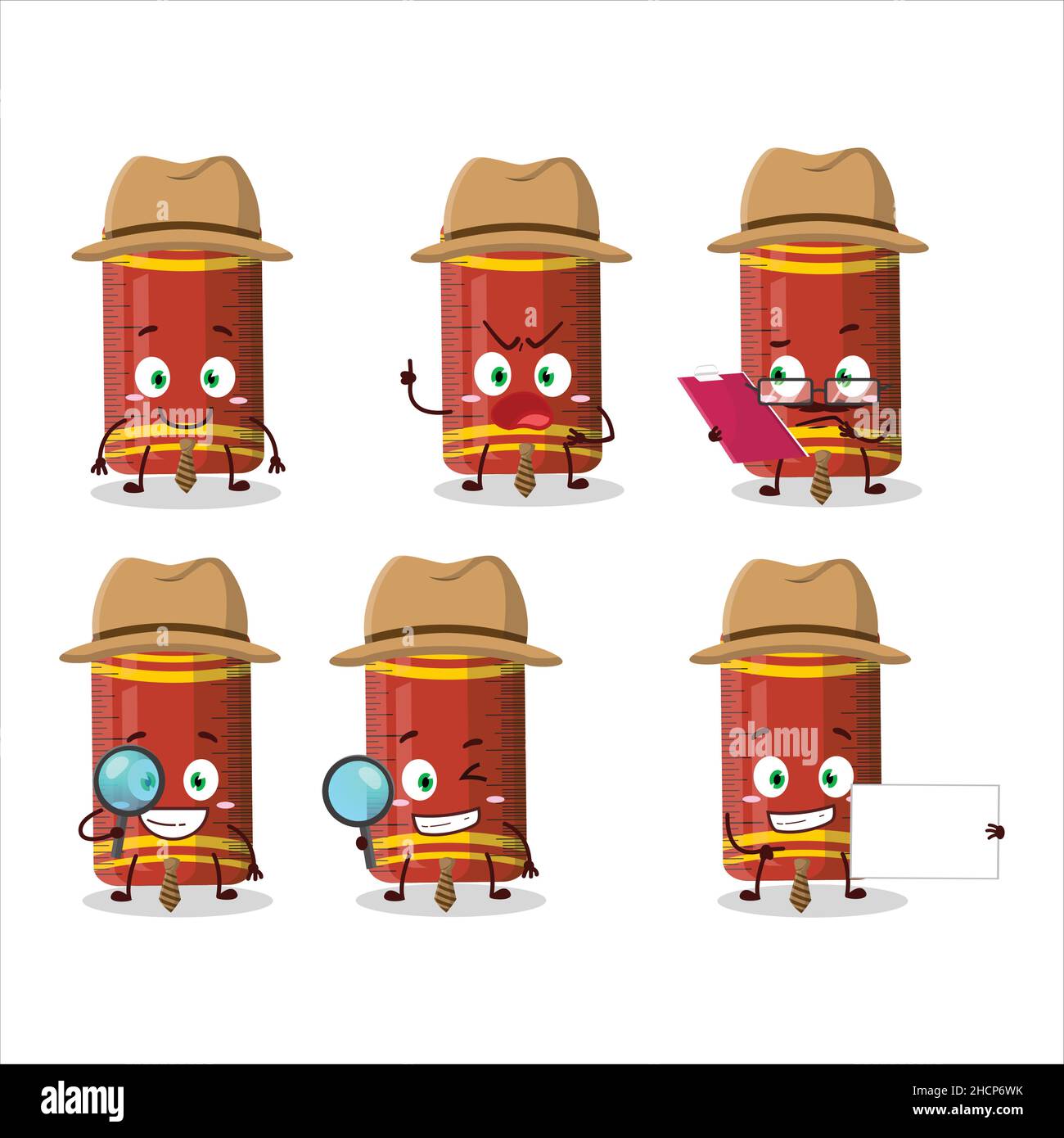 Detective red ruler cute cartoon character holding magnifying glass ...