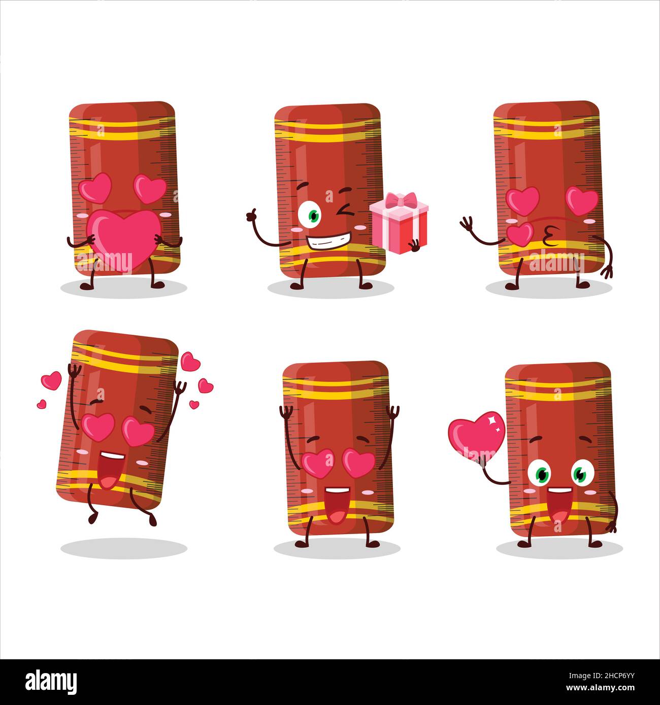 Red ruler cartoon character with love cute emoticon. Vector ...