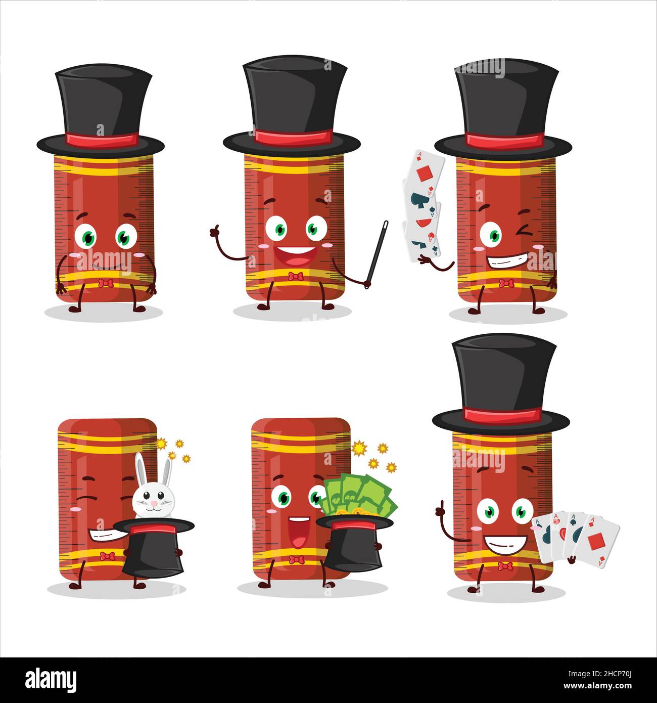 A red ruler Magician cartoon character perform on a stage. Vector ...
