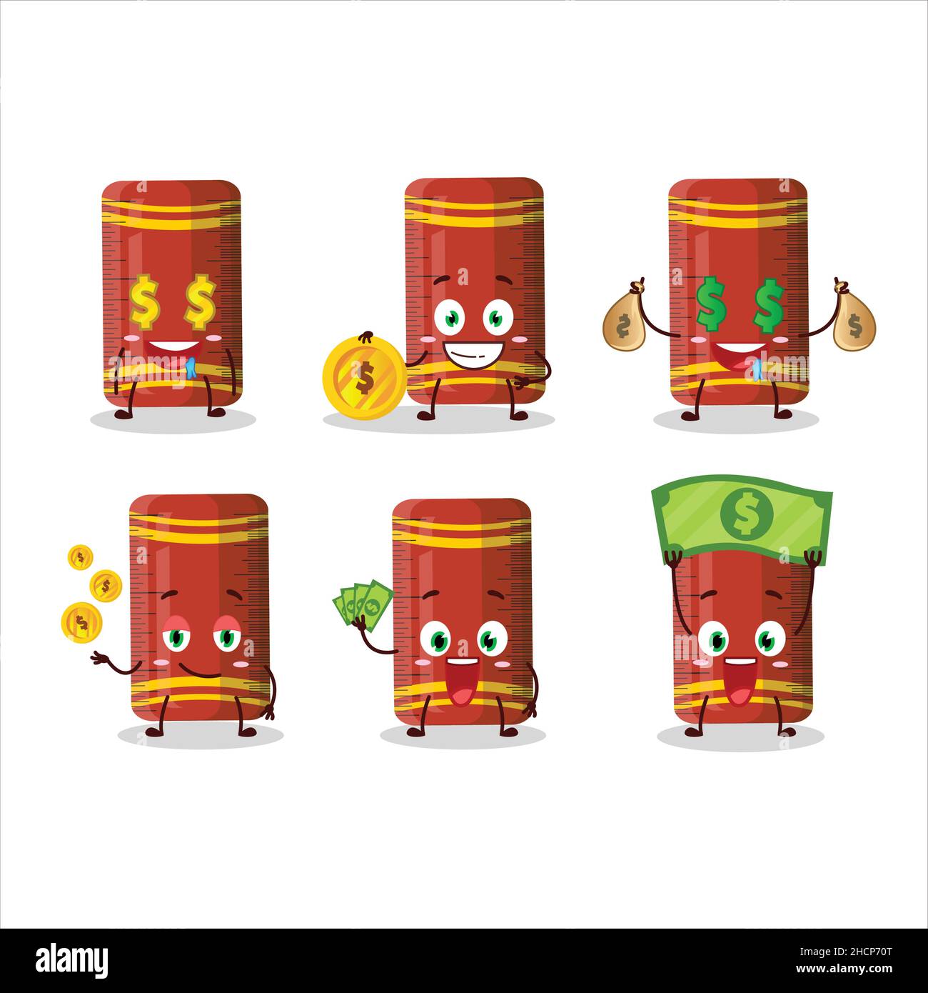 Red ruler cartoon character with cute emoticon bring money. Vector ...